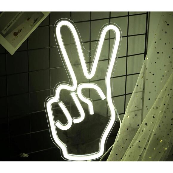 Other | Neon Peace Hand Sign White Neon Light For Bedroom Living Room ...